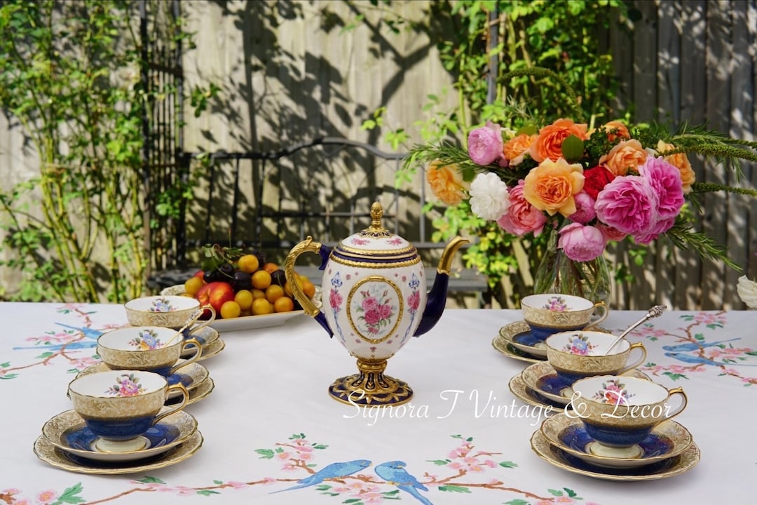 Stunning Spode Copeland Ruskin Blue Cobalt Cream Yellow Rose Flower Tea ...