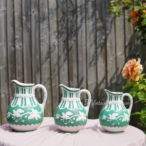 Antique English Graduated Green Jugs With Embossed Ivy - Etsy