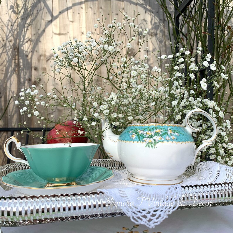 Rare Queen Anne Teapot in Turquoise & Snowdrops Pattern - Etsy