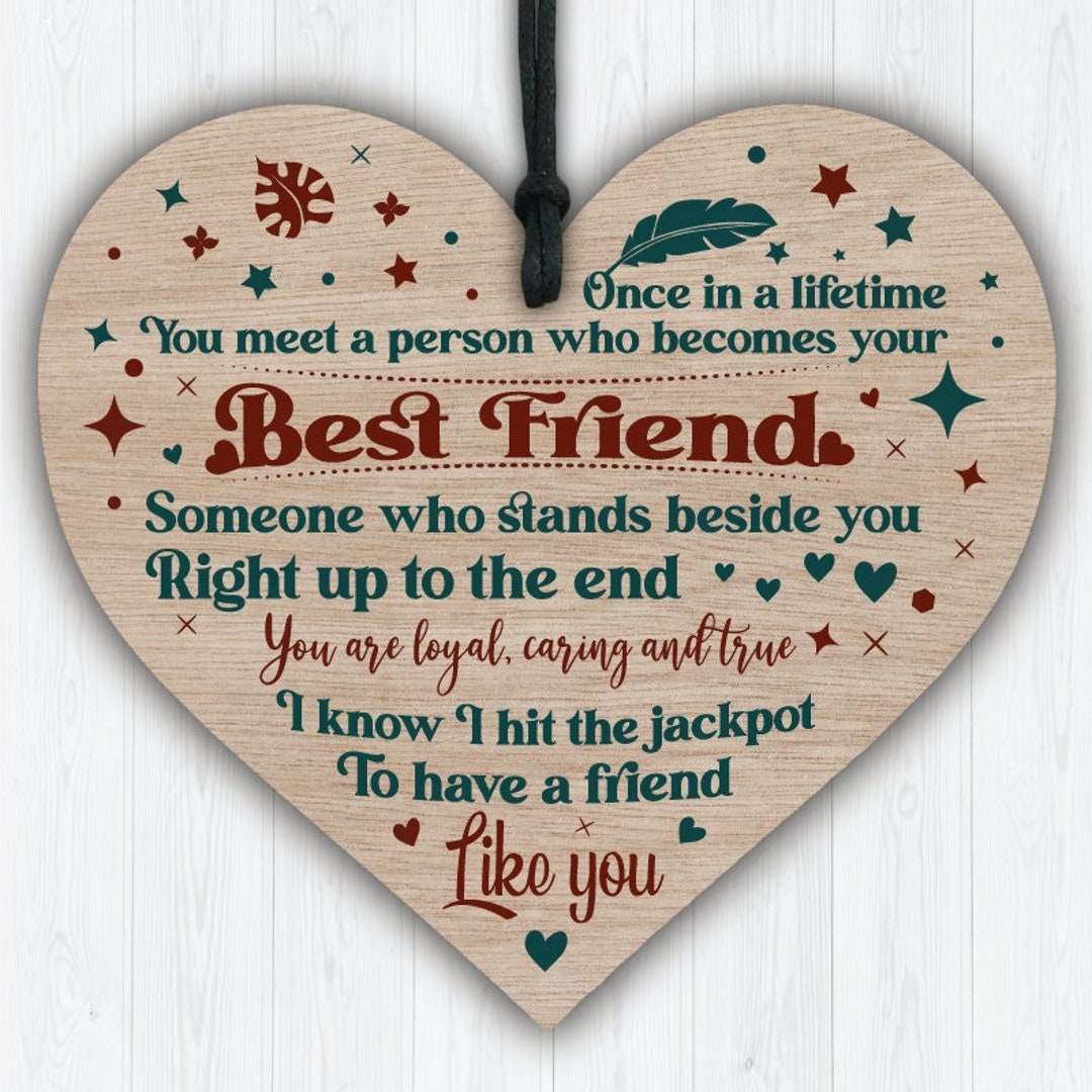 Best Friend Friendship Plaque Gift Wood Heart Sign Thank You Birthday ...