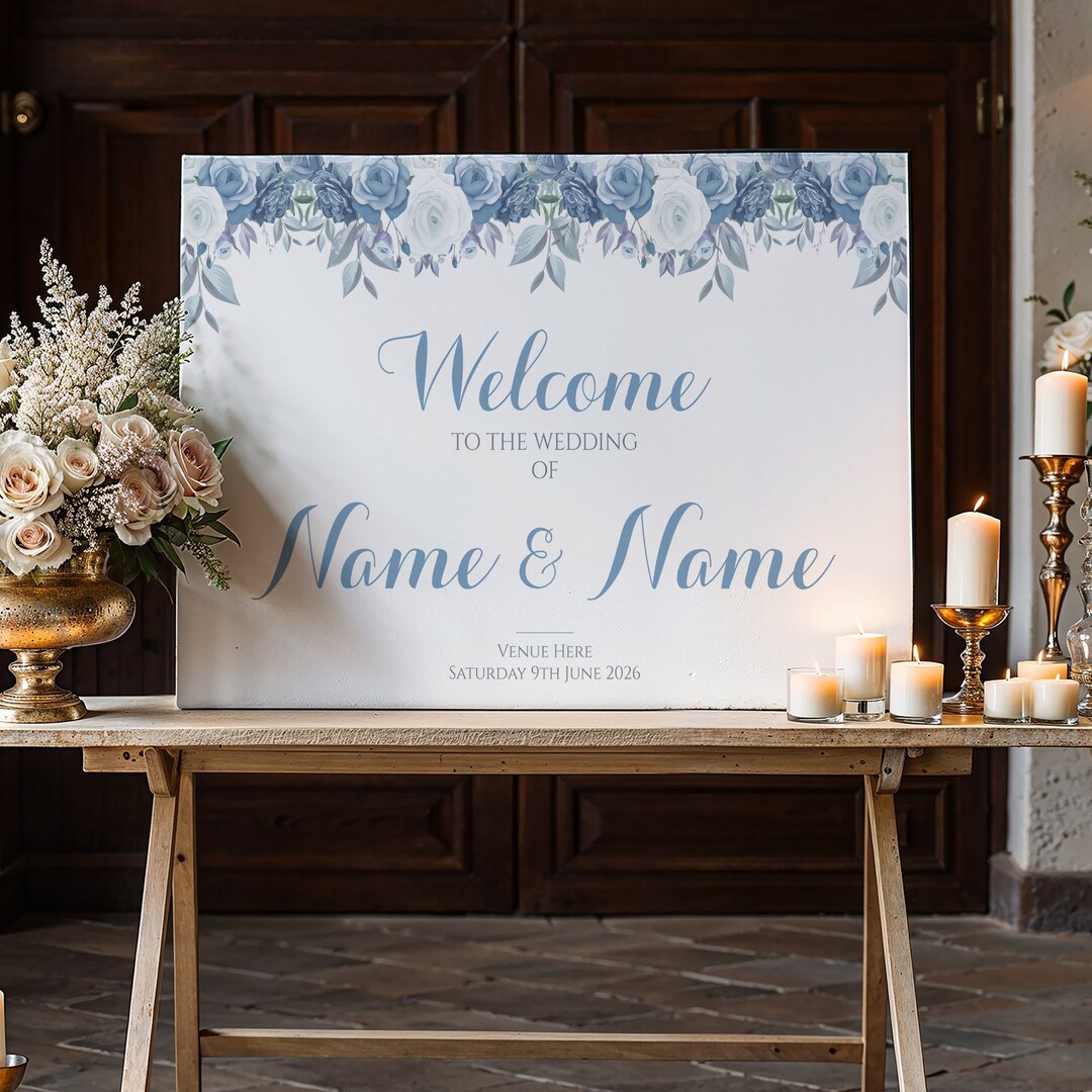 BLUE ROSES Welcome Sign, Printed Sign A1 A2 A3 A4, Welcome Sign Order ...