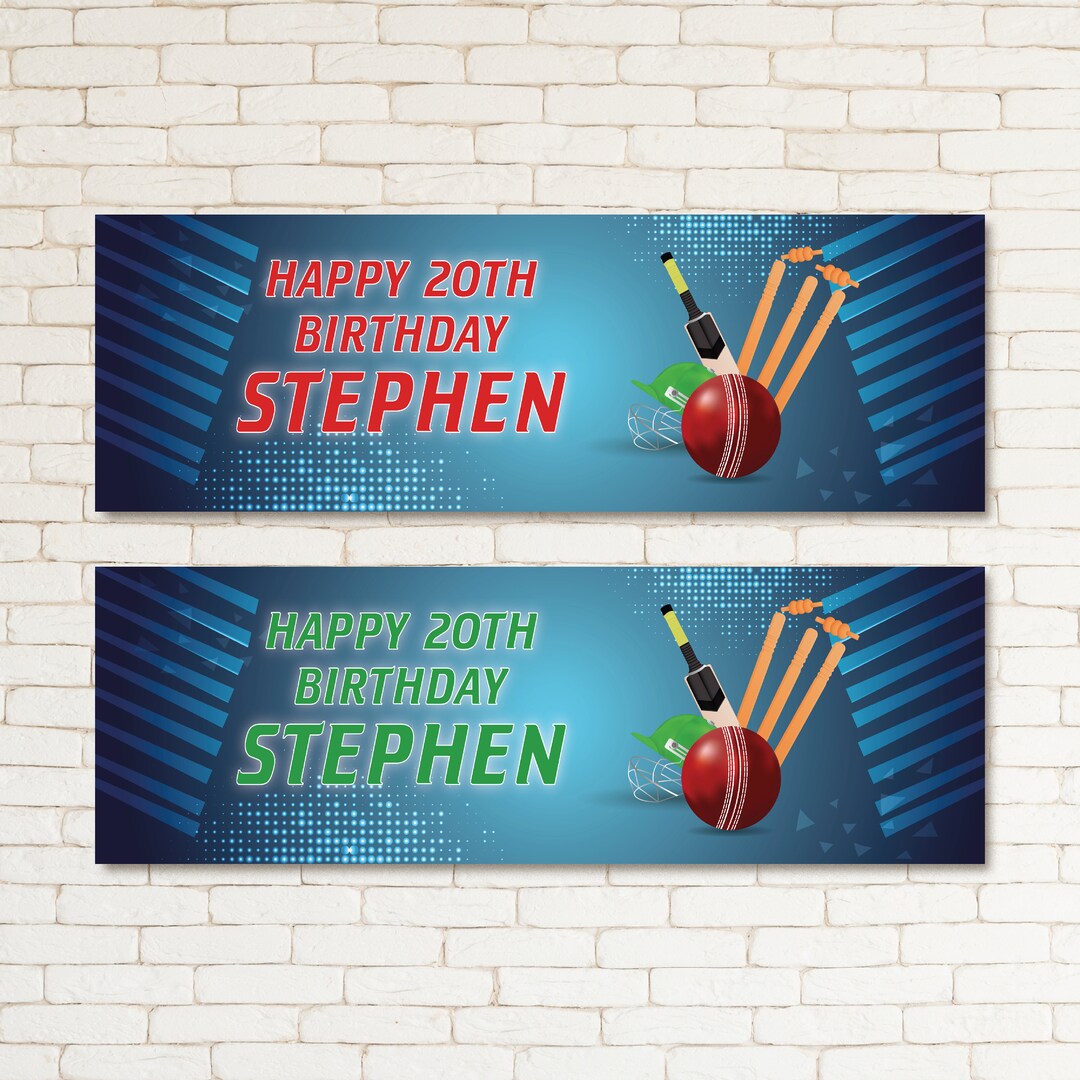 2 Personalised Cricket Birthday Banners Batters Bowlers Fields Wickets ...
