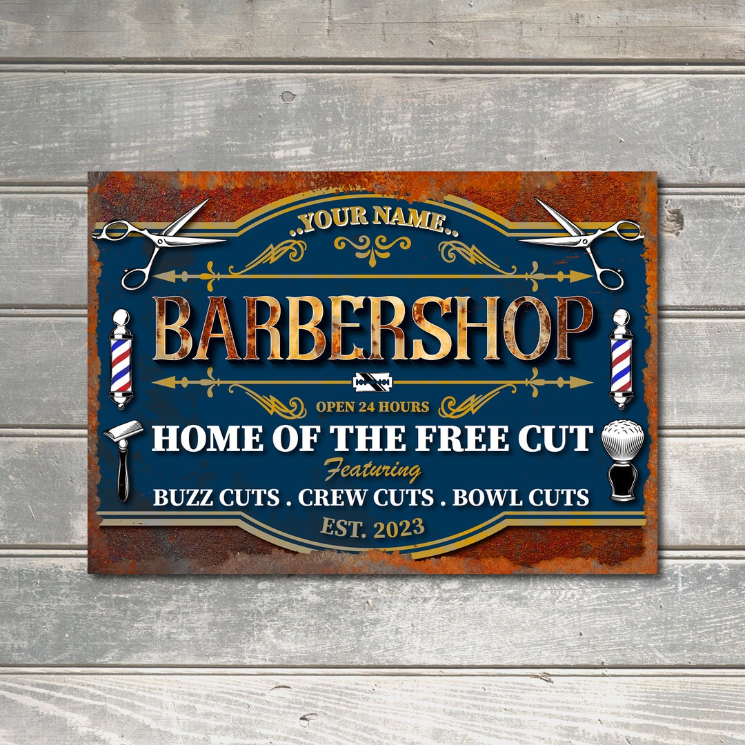 PERSONALISED Dad's Barber Shop Sign Gift for Dad Vintage Style Metal ...