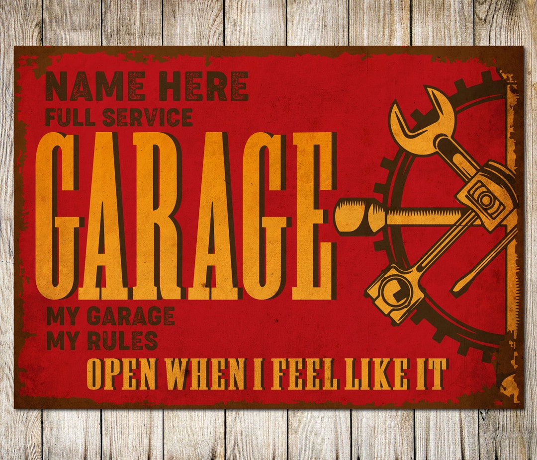 PERSONALISED Auto Mechanic My Garage My Rules Sign Wall Decor Metal ...