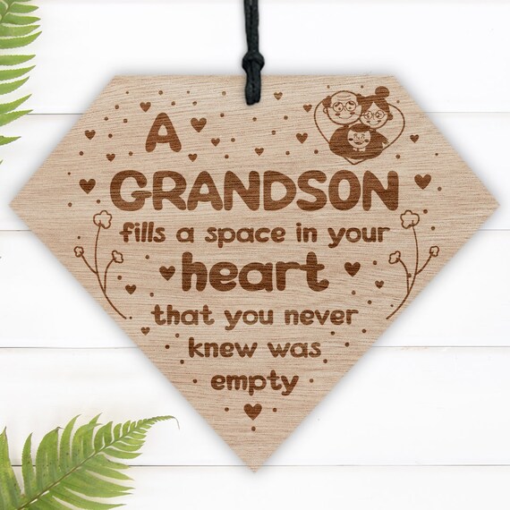 DE130 Engraved Grandson Plaque Keepsake Wooden Diamond - Etsy