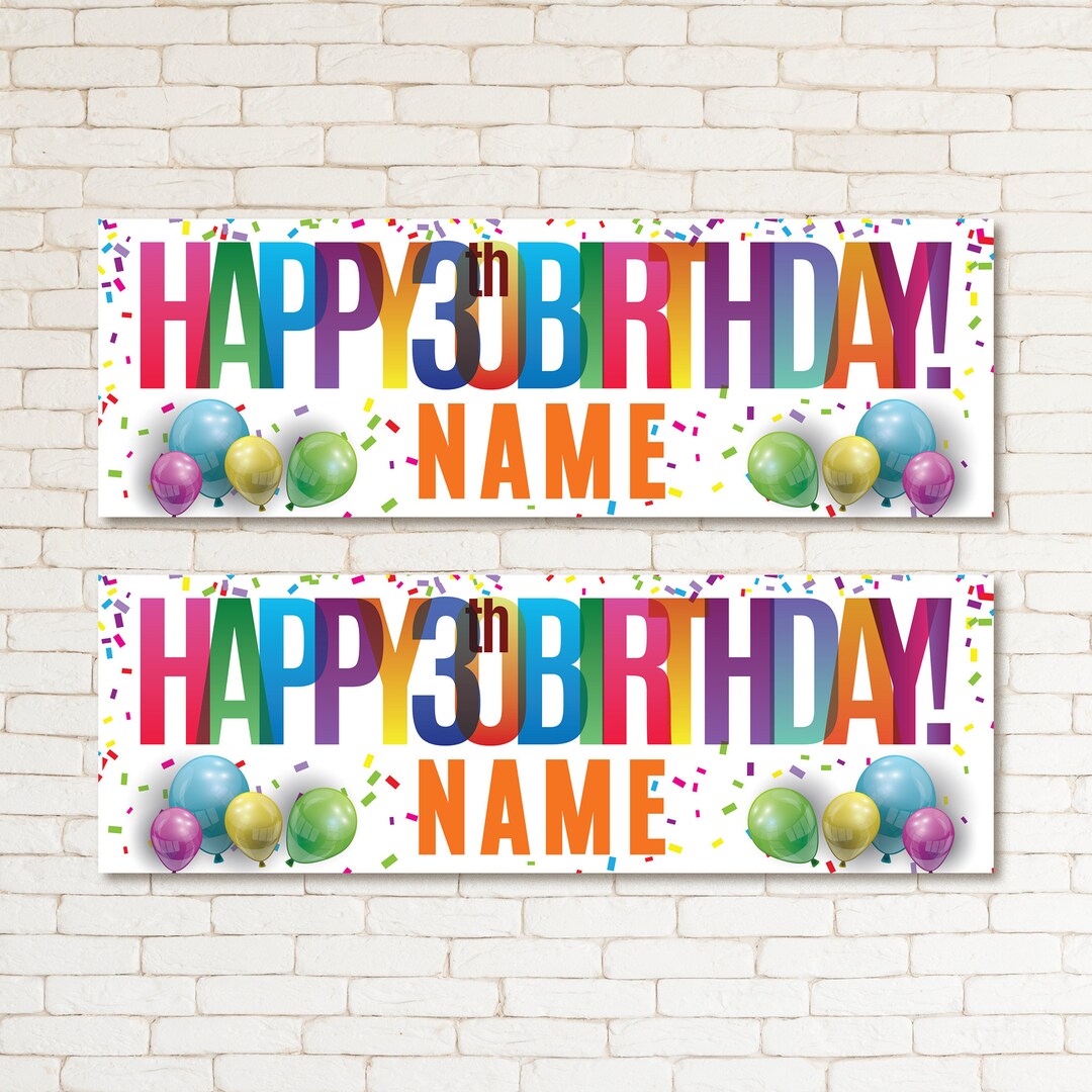 2 Personalised Party Multicoloured Rainbow Adult 30th Birthday Party ...