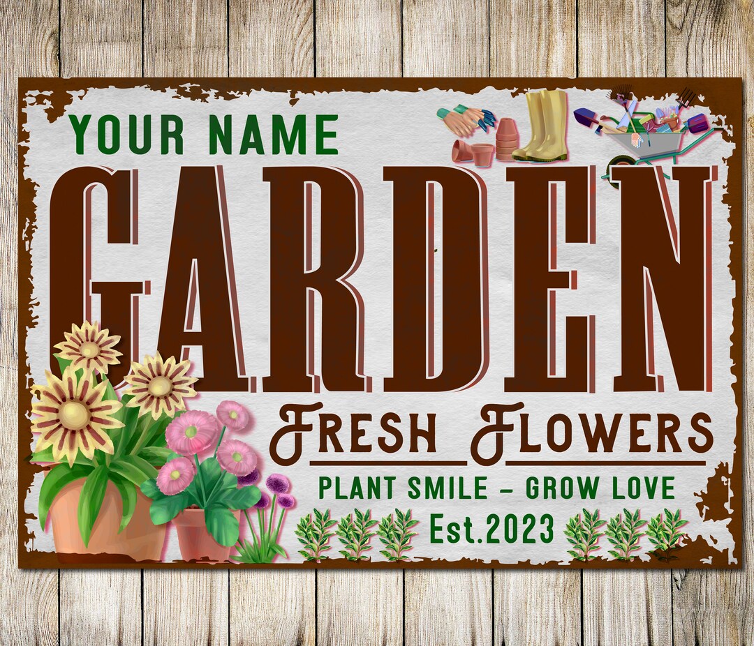 PERSONALISED Garden Fresh Flowers Custom Classic Sign Decor Metal ...