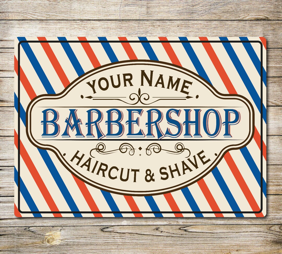 PERSONALISED Barber Shop Sign Custom Metal Man Cave Haircut & Shave ...