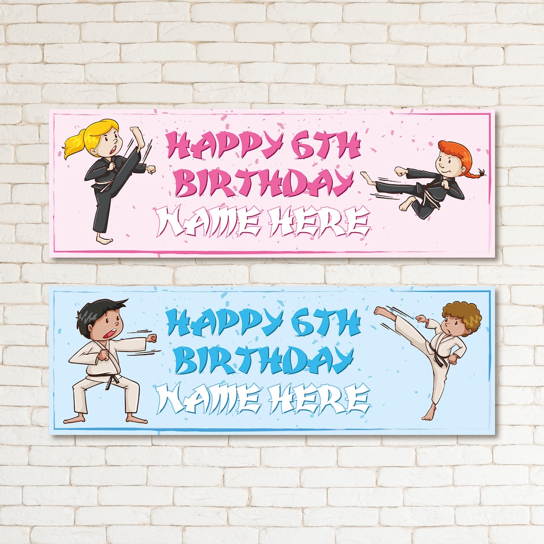 2 Personalised Karate Birthday Banners Any NAME or AGE pink or Blue - Etsy