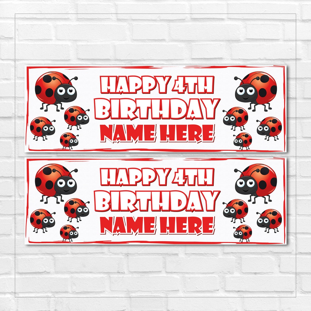 2 Personalised Ladybird Birthday Banners Ladybug Party Banner Kids ...