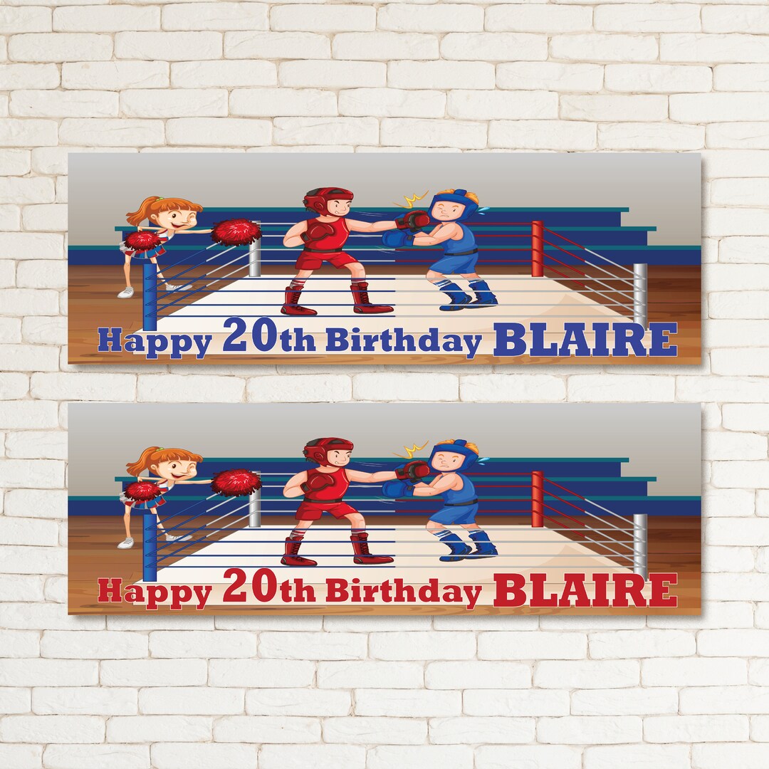 2 Personalised Boxing Birthday Banners Boxer Birthday Party Any NAME or ...