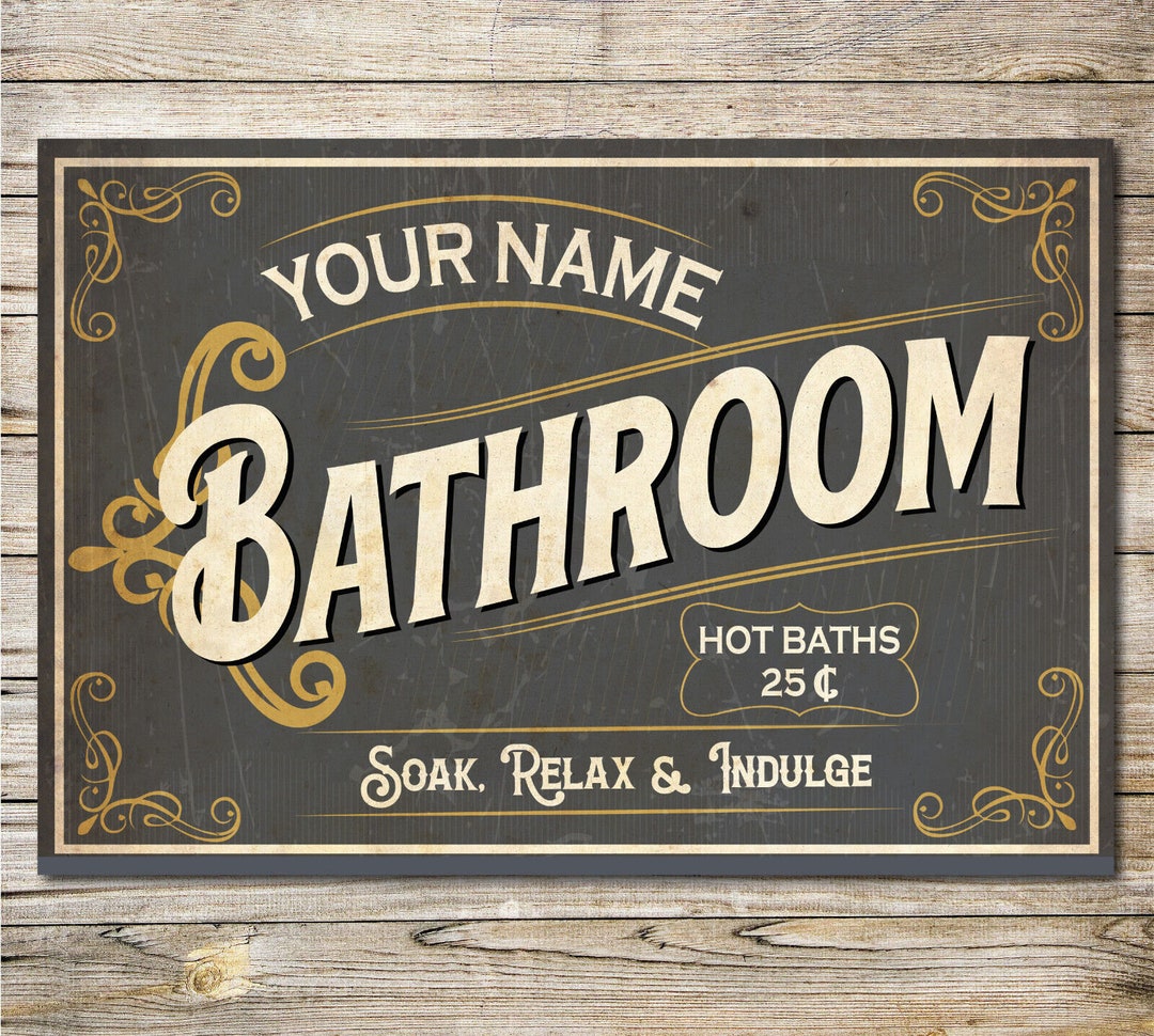PERSONALISED Bathroom Wall Sign Door Vintage Shower Room Decor Poster ...