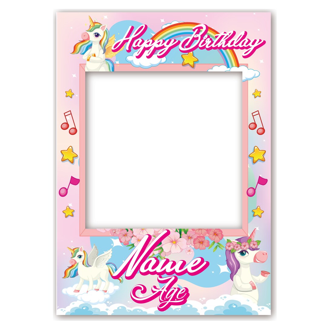 PERSONALISED SELFIE FRAME 006 Name Age Unicorn Unicorns Pink Selfie ...