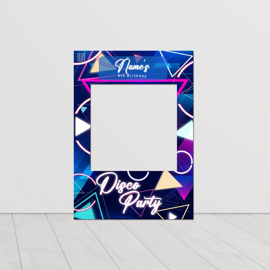 DISCO BIRTHDAY Selfie Frame Personalised Neon Disco Party Roller Skates ...