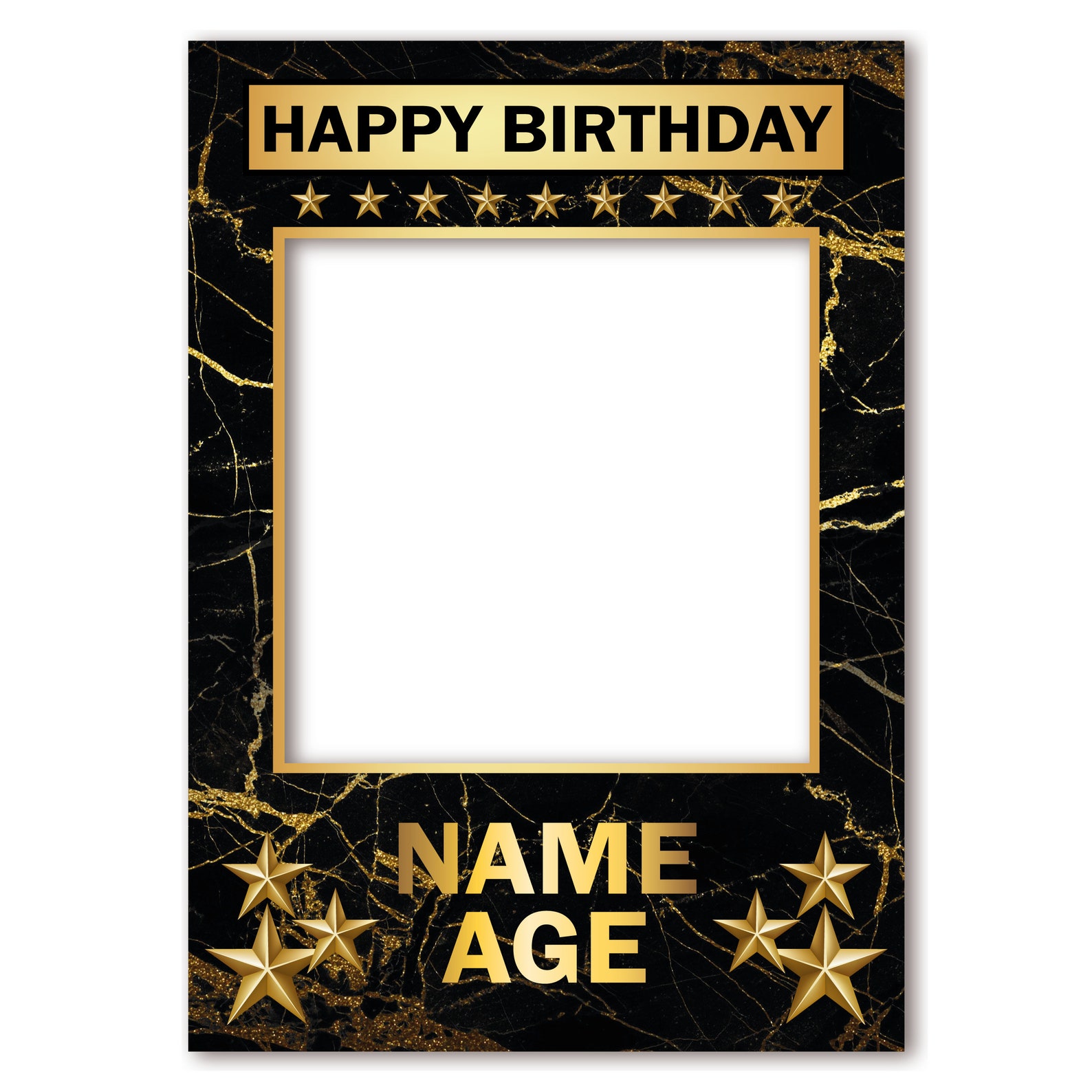 PERSONALISED SELFIE FRAME 0038 Name Age Black and Gold Stars - Etsy