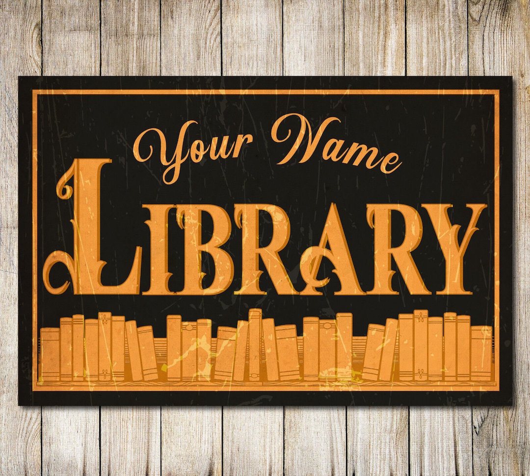 PERSONALISED Custom Library Sign Reading Lover Bookshelf Gift Decor ...