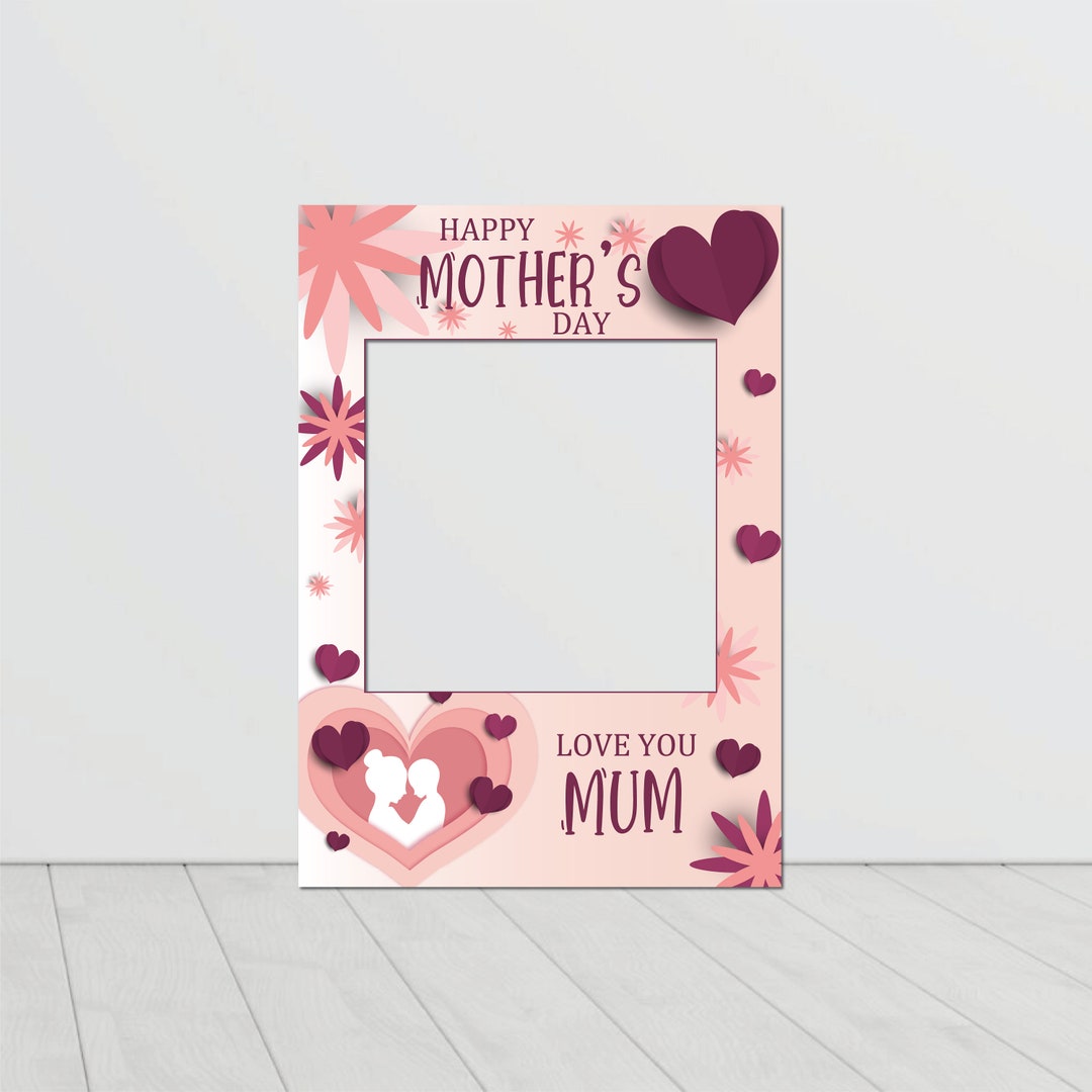 MOTHERS DAY Selfie Frame Pink and Purple Hearts Mum Wife Grandma Props ...