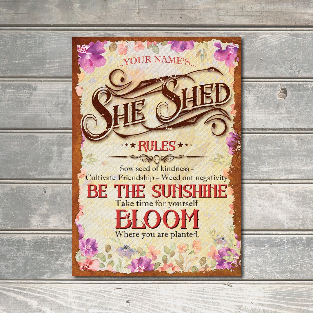 PERSONALISED Garden She Shed Rules Customised Classic Signs Decor Metal ...