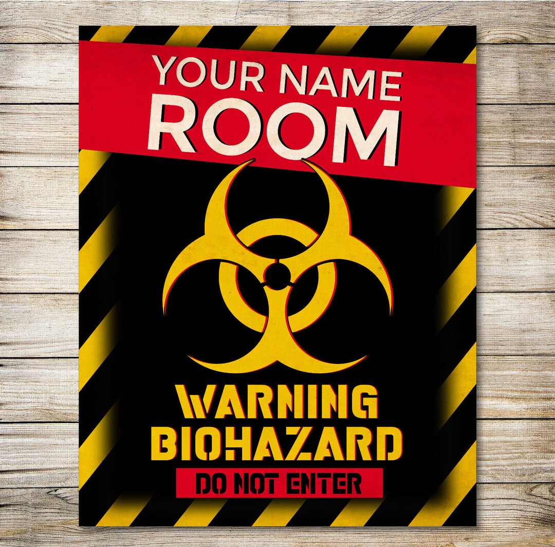 PERSONALISED Spoof Biohazard Door Sign Student Teenager Room Den Poster ...