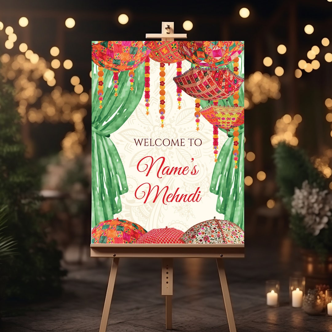 Mehndi Welcome Signs, Mehendi Signs, Umbrella Desi Decor, Mehndi Sign ...