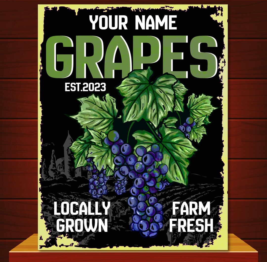 PERSONALISED Grape Farm Fresh Fruit Custom Metal Plaque Gift Wall Sign ...