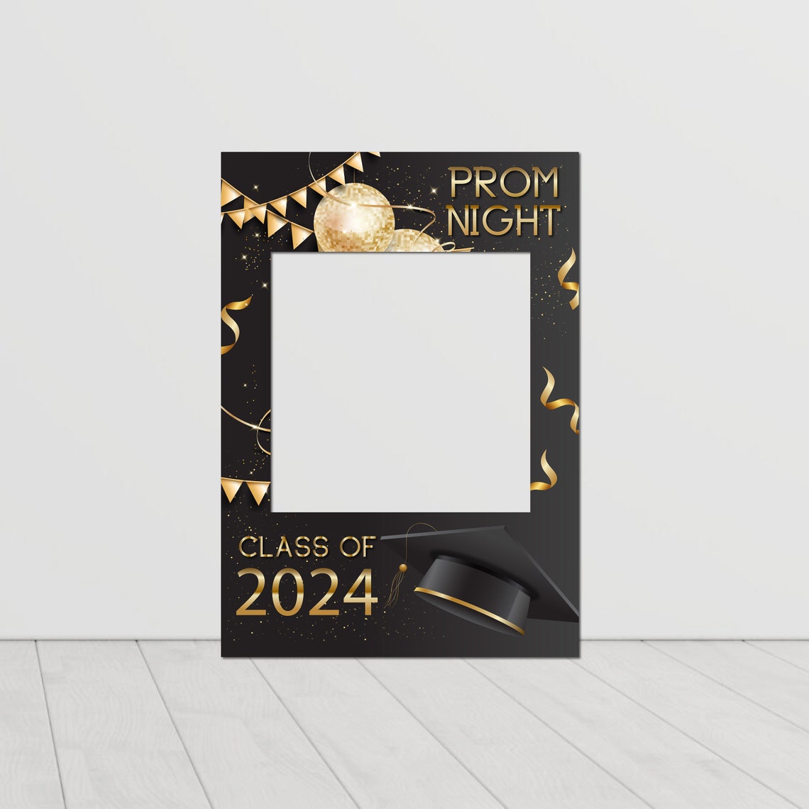 PROM SELFIE FRAME Black and Gold Disco Ball Prom Party Formal School ...