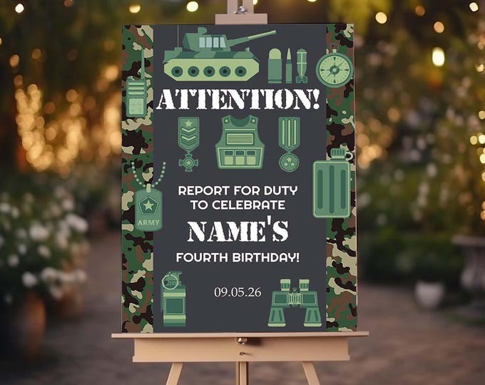 ARMY Birthday Party Welcome Sign, A1, A2, A3 or A4, Military Theme ...
