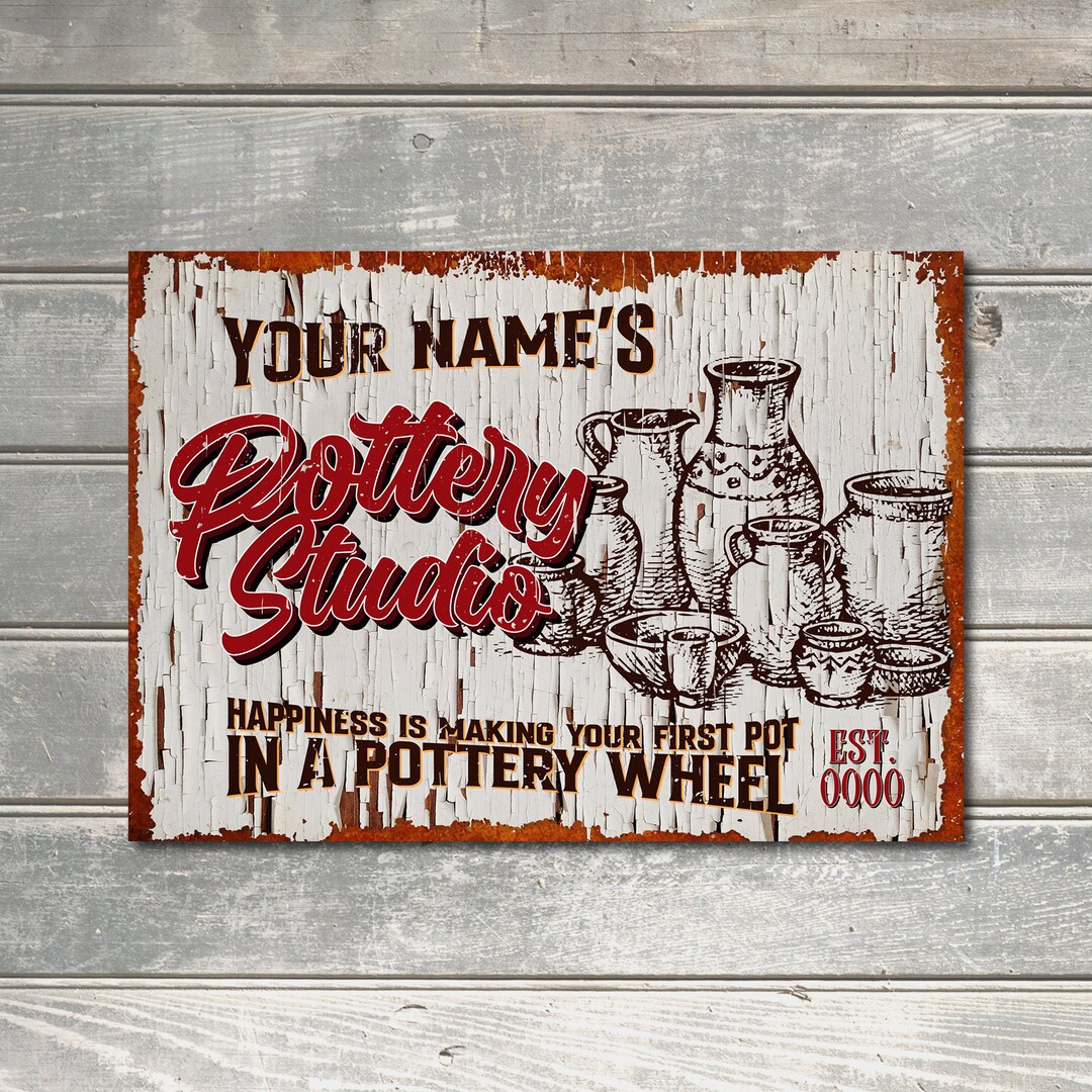 Personalised CUSTOM POTTERY STUDIO Sign Vintage Style Decor Gift Metal ...