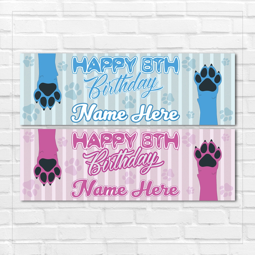 2 Personalised Dog Paw Birthday Banners Kids Children Birthday Party ...