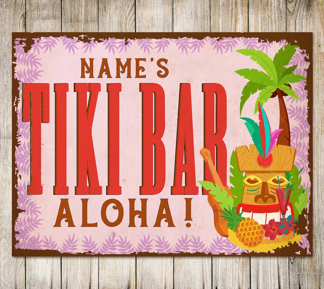 PERSONALISED Name/names Home Tiki Bar Sign Metal Plaque Man Cave Garage ...