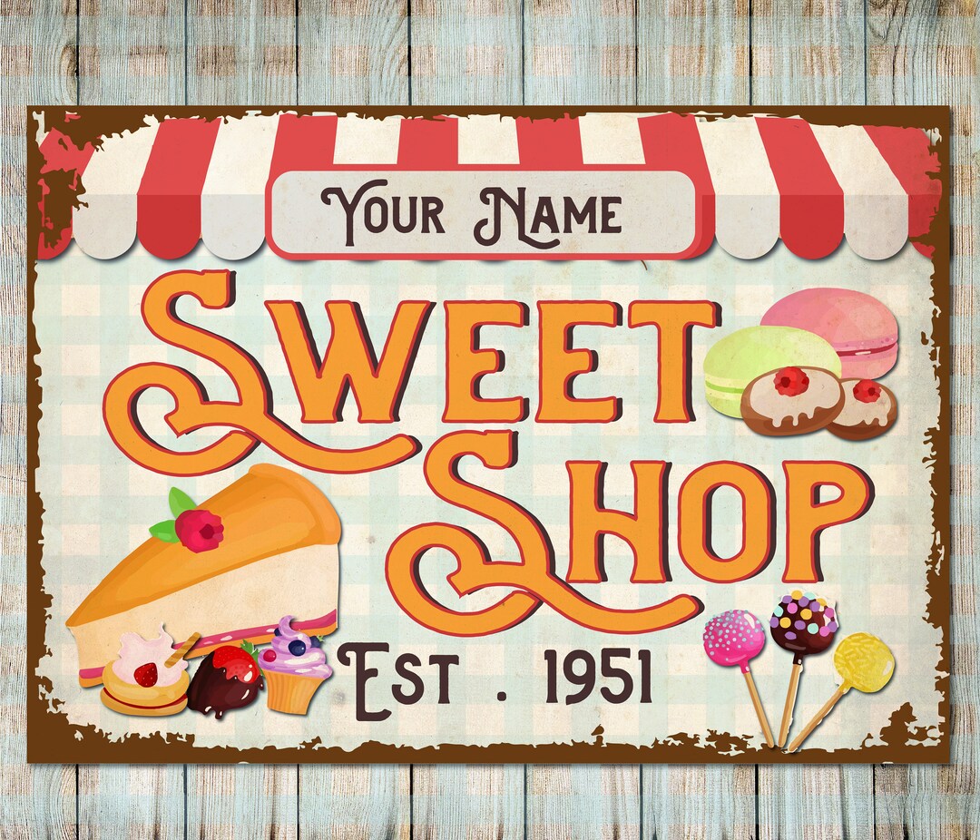 PERSONALISED Sweet Shop Signs Wall Indoor/outdoor Decor Metal Plaque ...