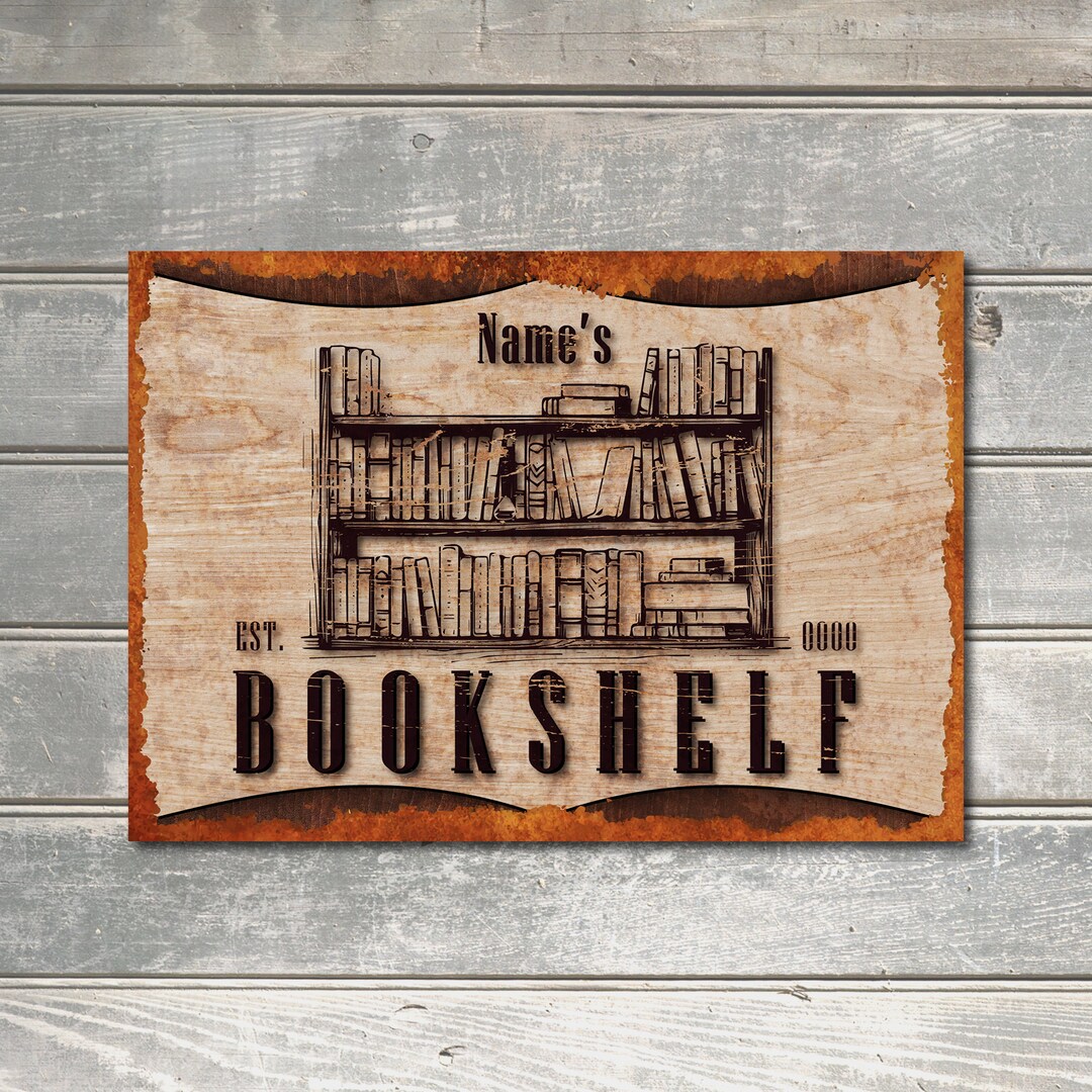 PERSONALISED Custom Book Shelf Library Sign Reading Lover Bookshelf ...