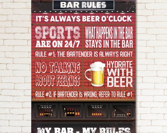 Bar Rules, Retro Metal Sign/plaque or Fridge Magnet Kitchen Gift, Man ...