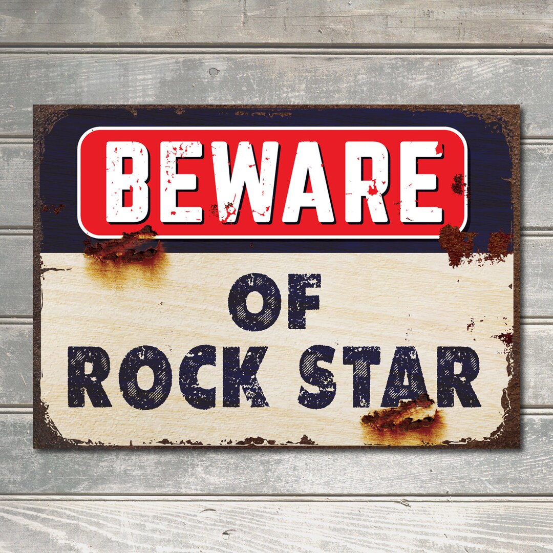 Vintage Beware of Rock Star Sign Wall Retro Indoor/outdoor Decor Metal ...