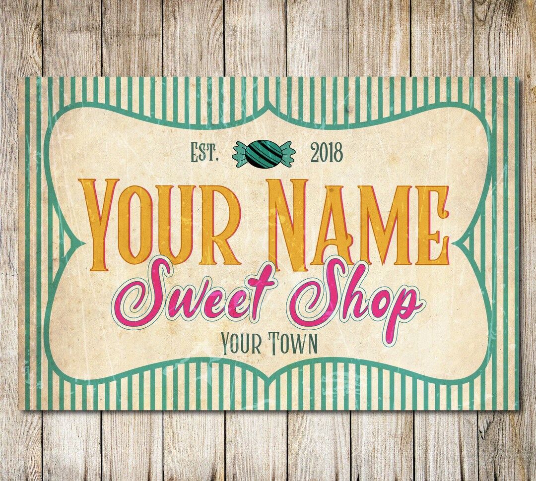 PERSONALISED SWEET SHOP Sign Vintage Style Store Gift Workshop Metal ...