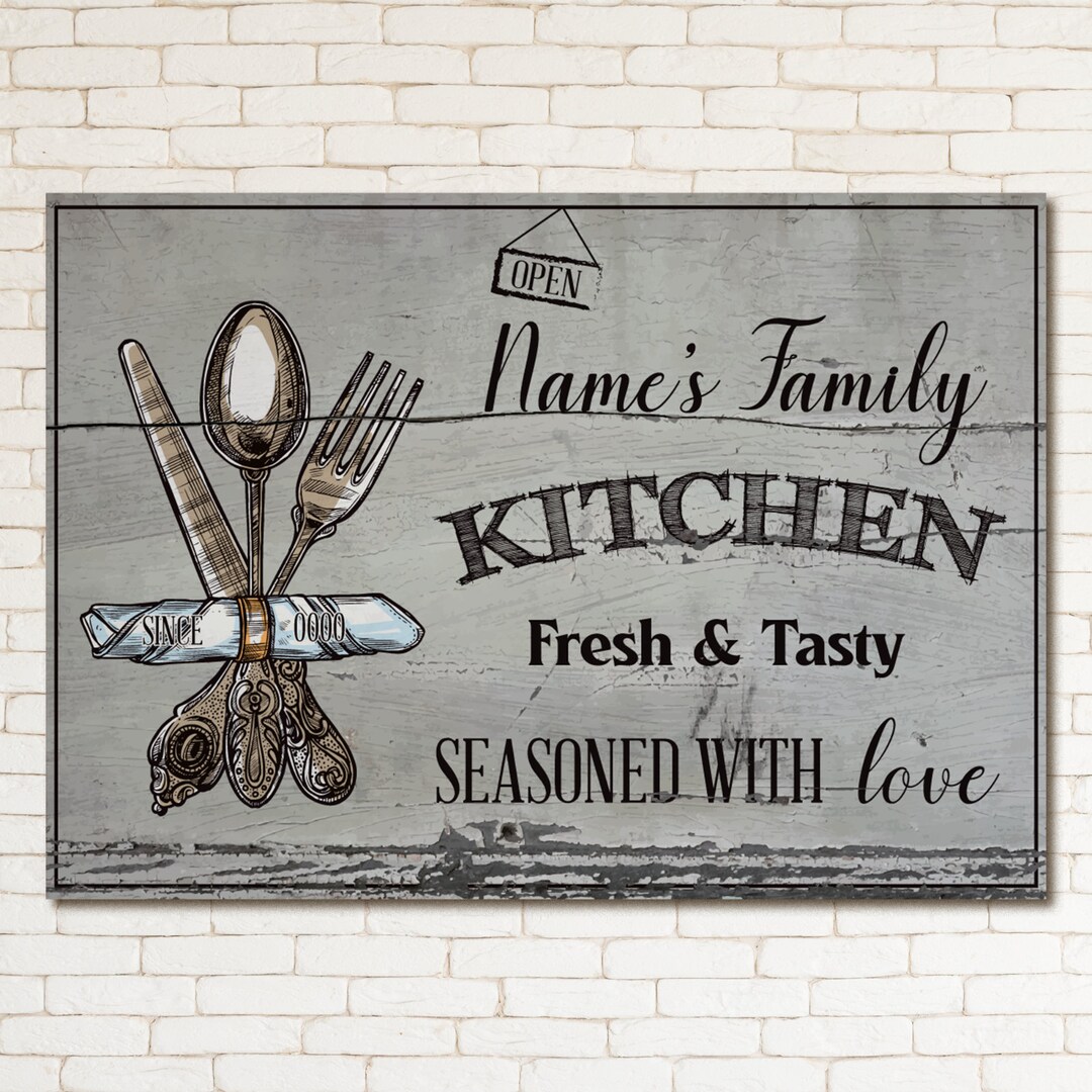 PERSONALISED Kitchen Sign Family Rustic Dining Room Decor Wall Art ...