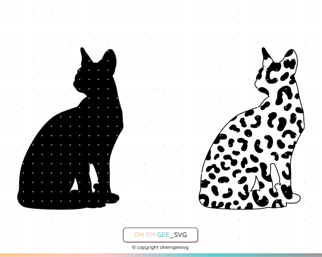 Leopard Print Cat Saved in Svg and Png Files, Cat Silhouette Clipart ...