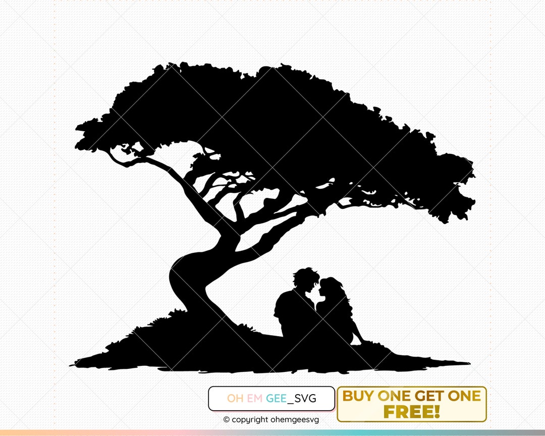 Couple Sitting Under Tree Svg, Love Under Tree Png, Romantic Illustration, Outdoor Love Dxf ...
