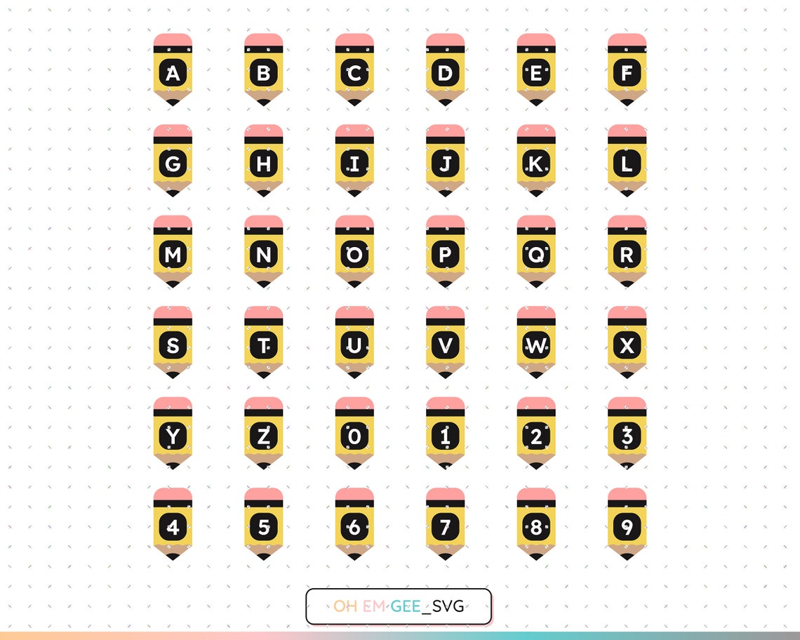 Pencil Alphabet Svg Pencil Letters Png Pencil Numbers - Etsy