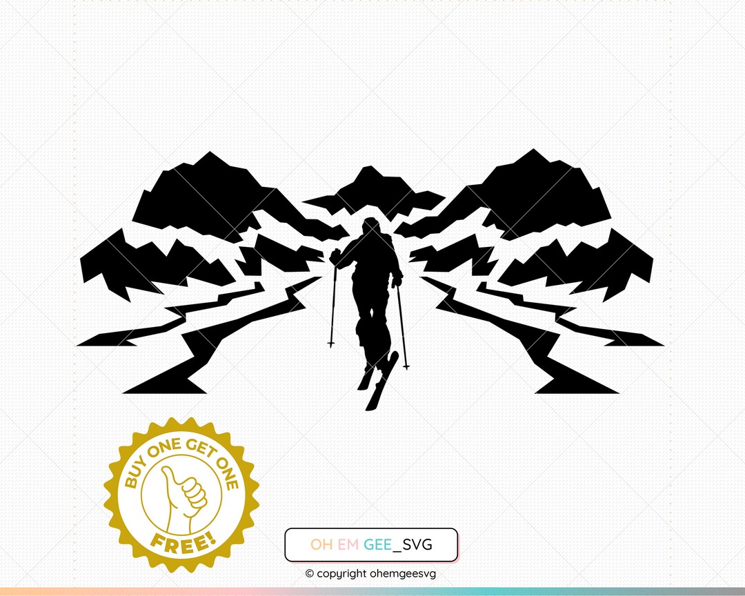 Skier on a Snowy Mountain Svg, Skier Clipart, Skiing Png, Snowy ...