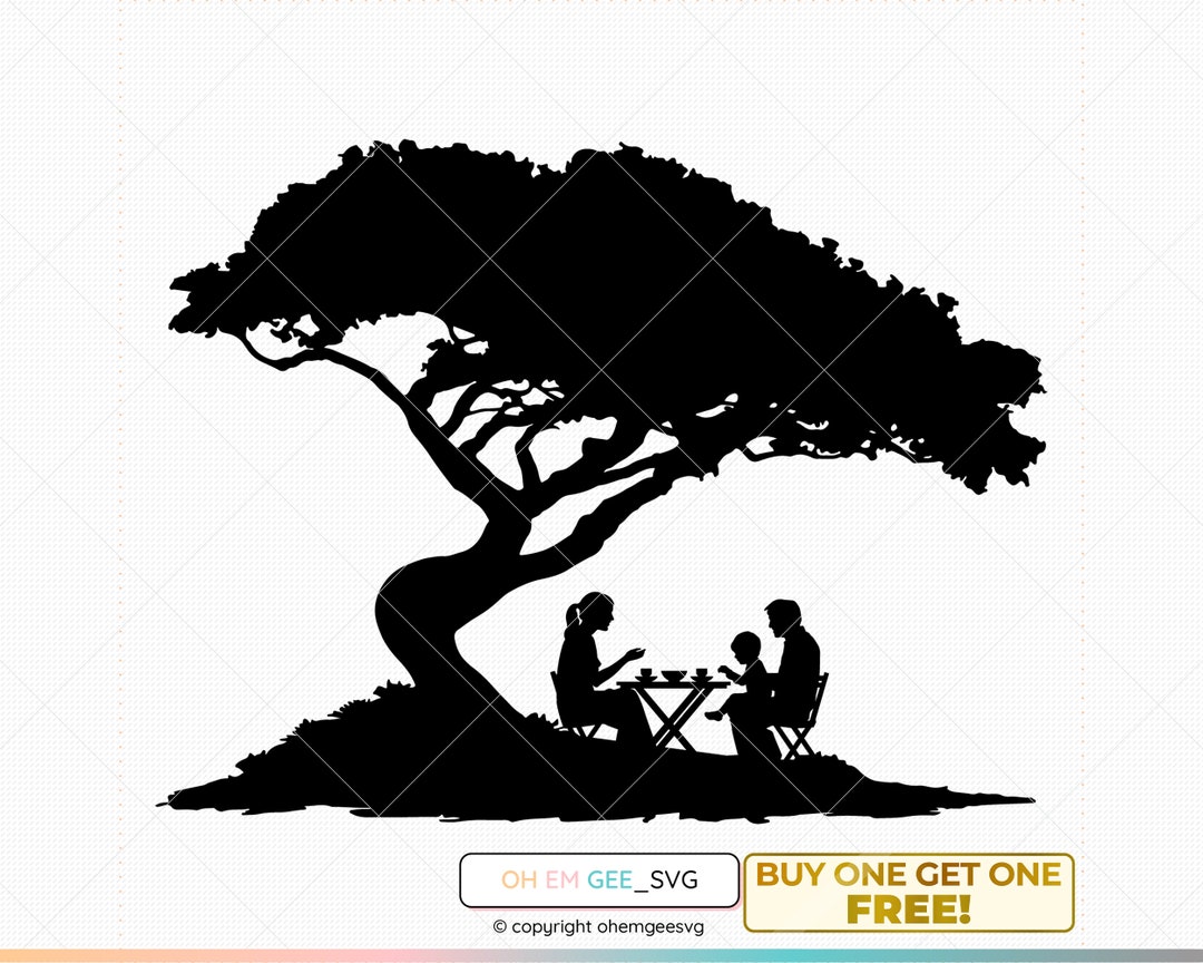 Family Under Tree SVG: Meal Design, Tree Silhouette (digital Download ...