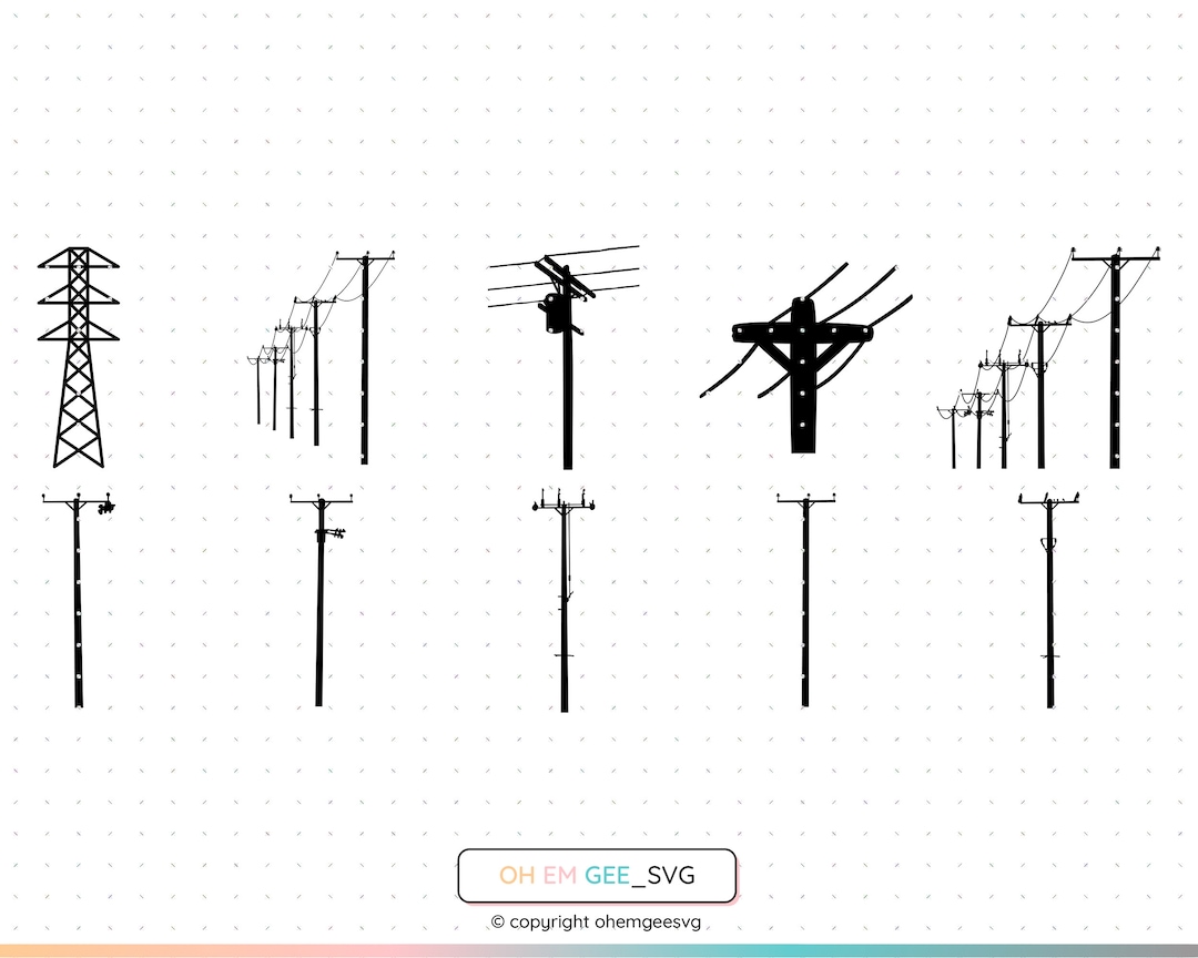 Power Lines SVG, Electrical Lines Clipart, Transmission Tower Dxf ...