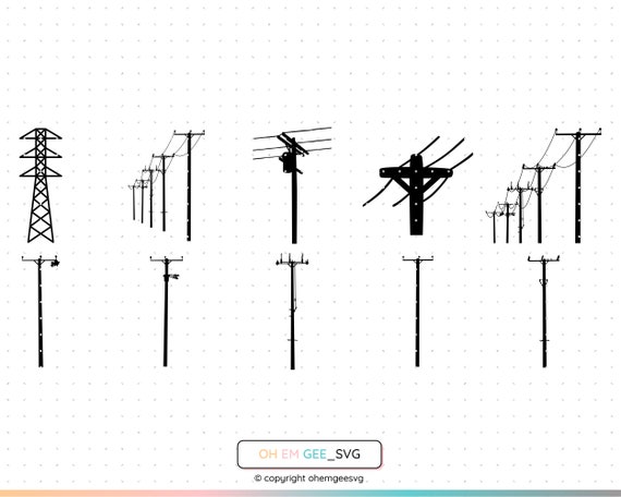 Power Lines SVG Electrical Lines Clipart Transmission Tower - Etsy