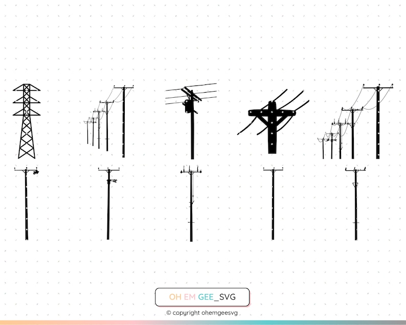 Power Lines SVG Electrical Lines Clipart Transmission Tower - Etsy