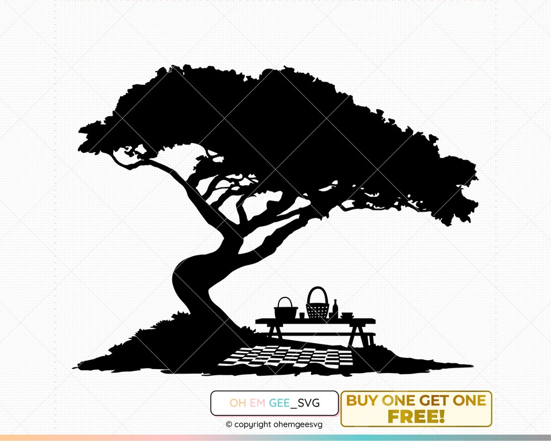 Picnic Under Tree Svg, Picnic Scene Design, Checkered Blanket Clipart ...