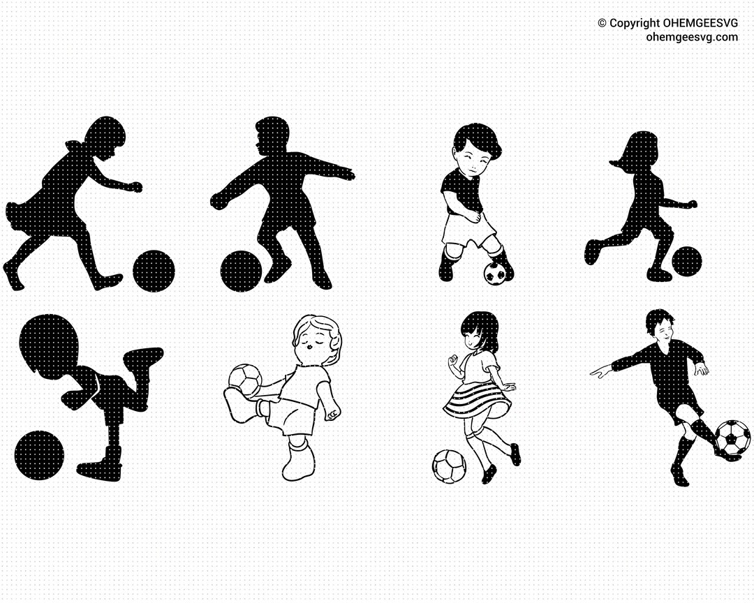 Little Boy, Little Girl Playing Soccer Svg, Kicking Football Svg ...