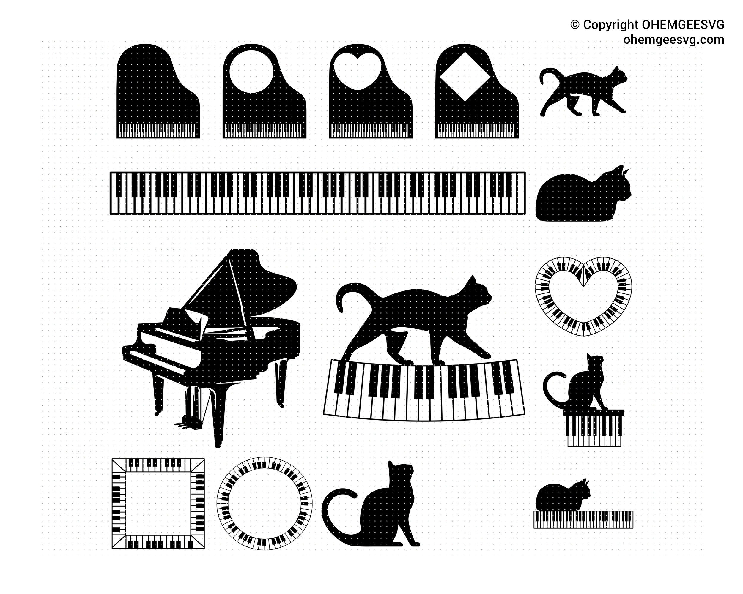 Piano SVG Piano Keys SVG Piano Monogram SVG Cat Piano - Etsy