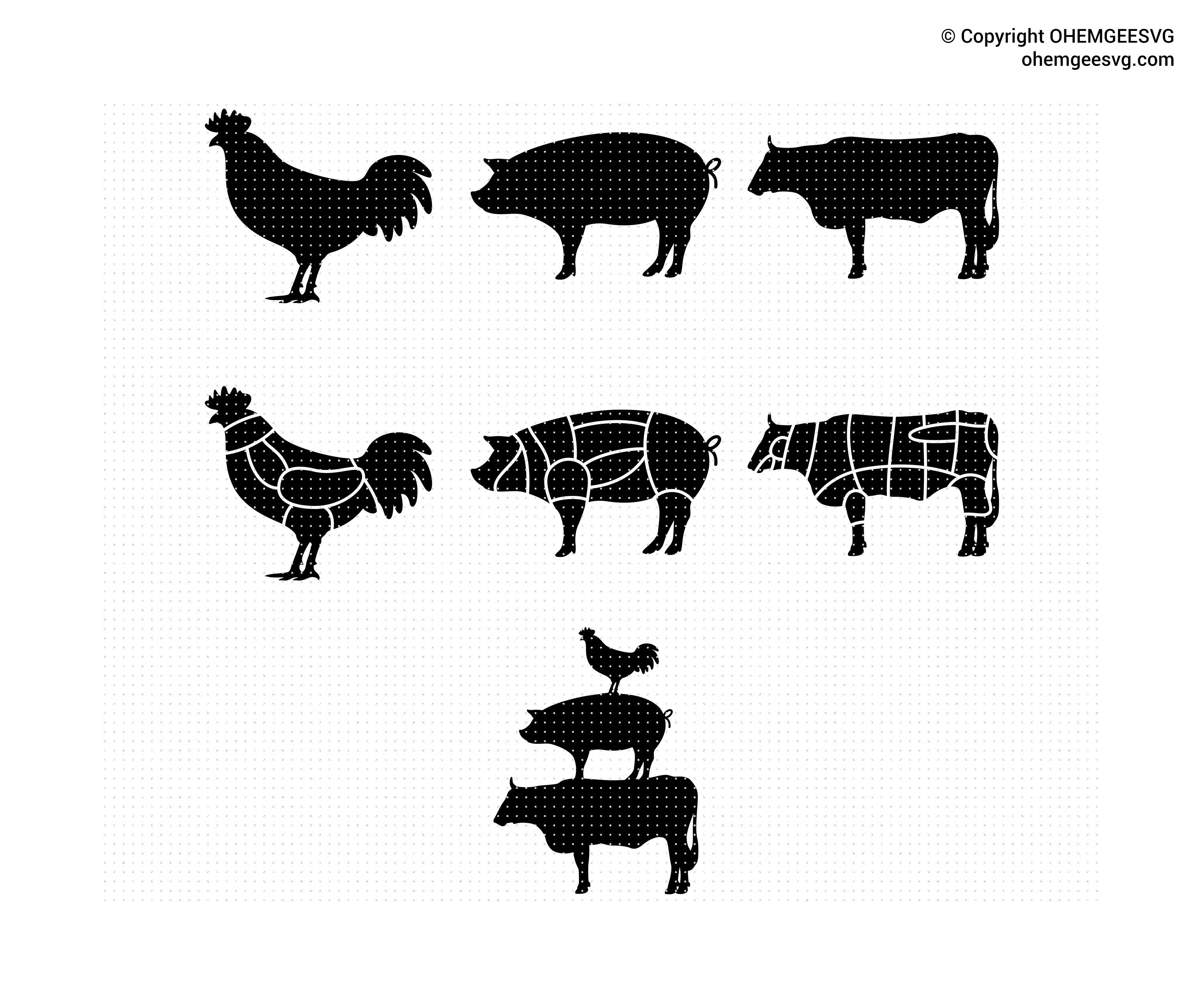 Farm Animals Svg, Chicken Clipart, Pig Png, Cow Dxf, Pork Eps, Beef ...