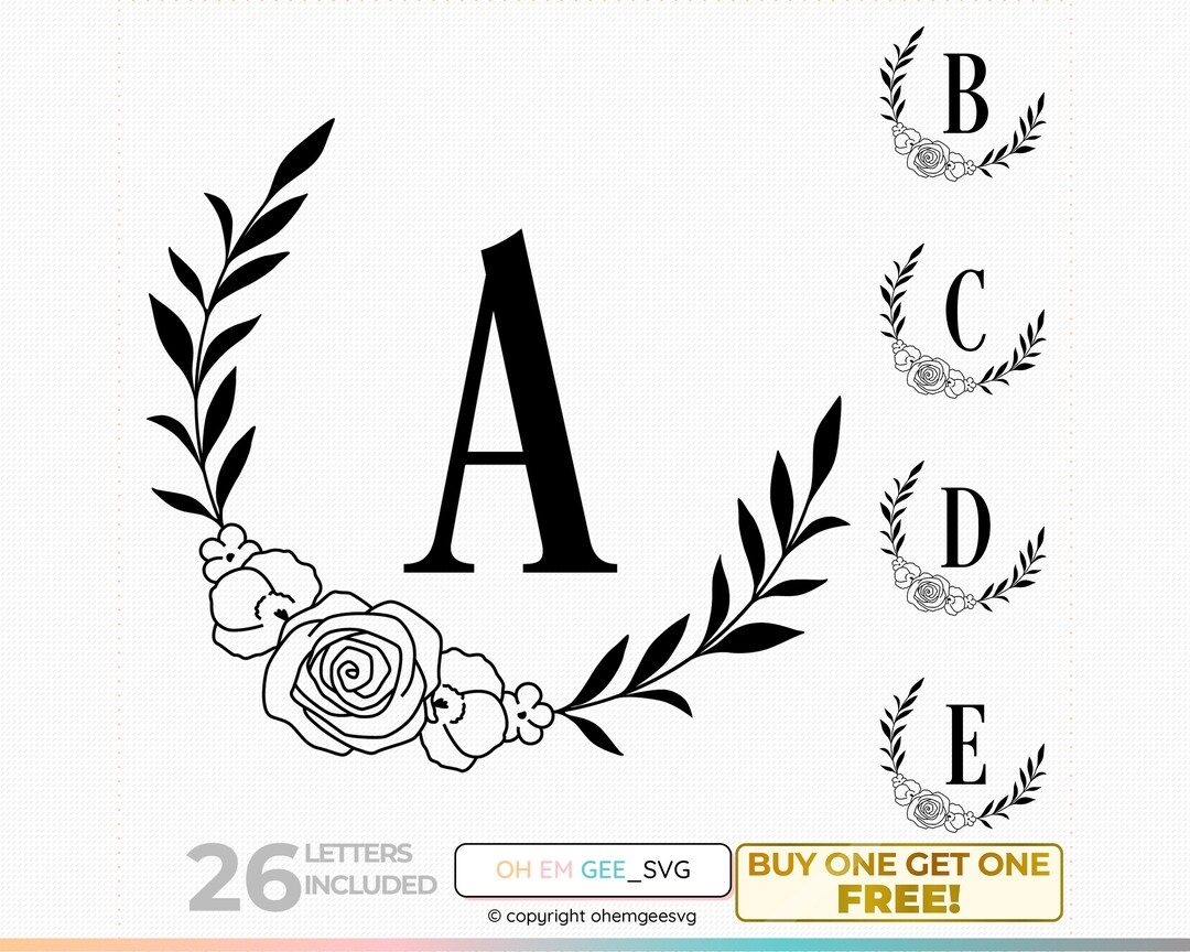 Floral Monogram Saved in Svg and Png Files, Monogram Svg Bundle, Floral ...