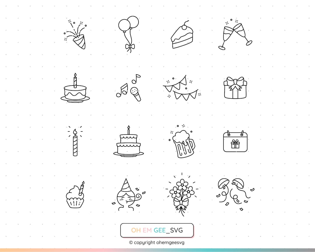 Birthday Icons Saved in Svg and Png Files, Party Clipart, Birthday ...
